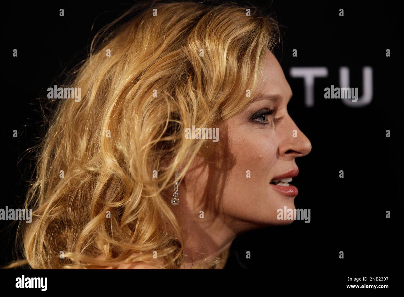 American actress Uma Thurman poses as he she arrives for a presentation ...
