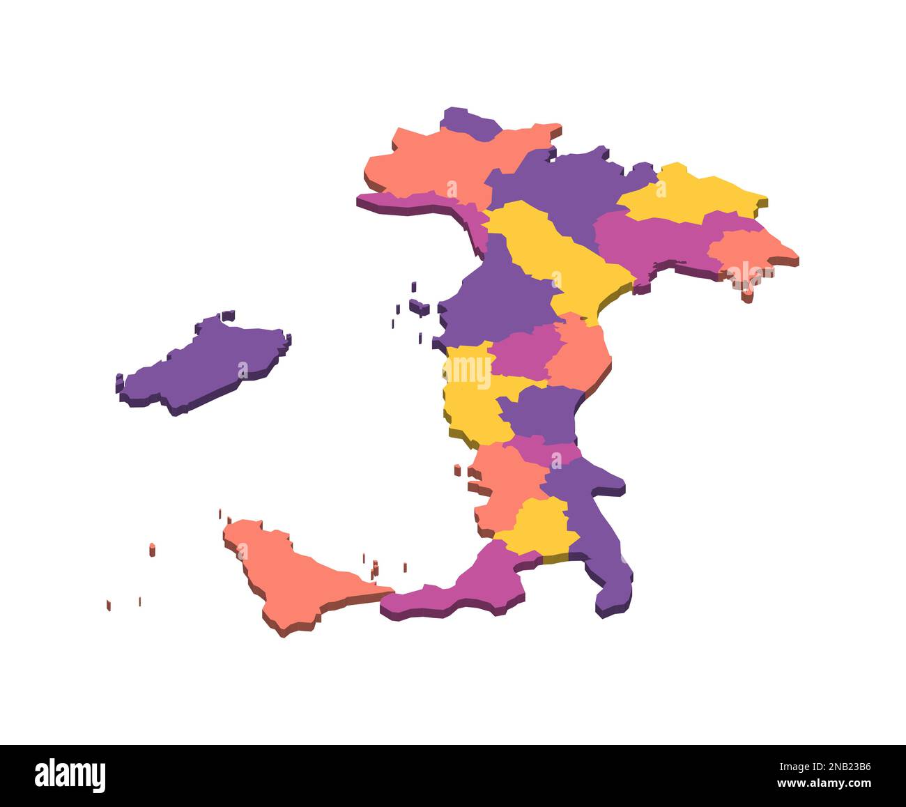 Italy political map of administrative divisions - regions. Isometric 3D ...