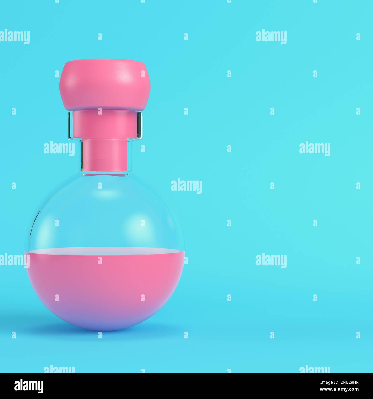 Pink magic potion on bright blue background in pastel colors ...