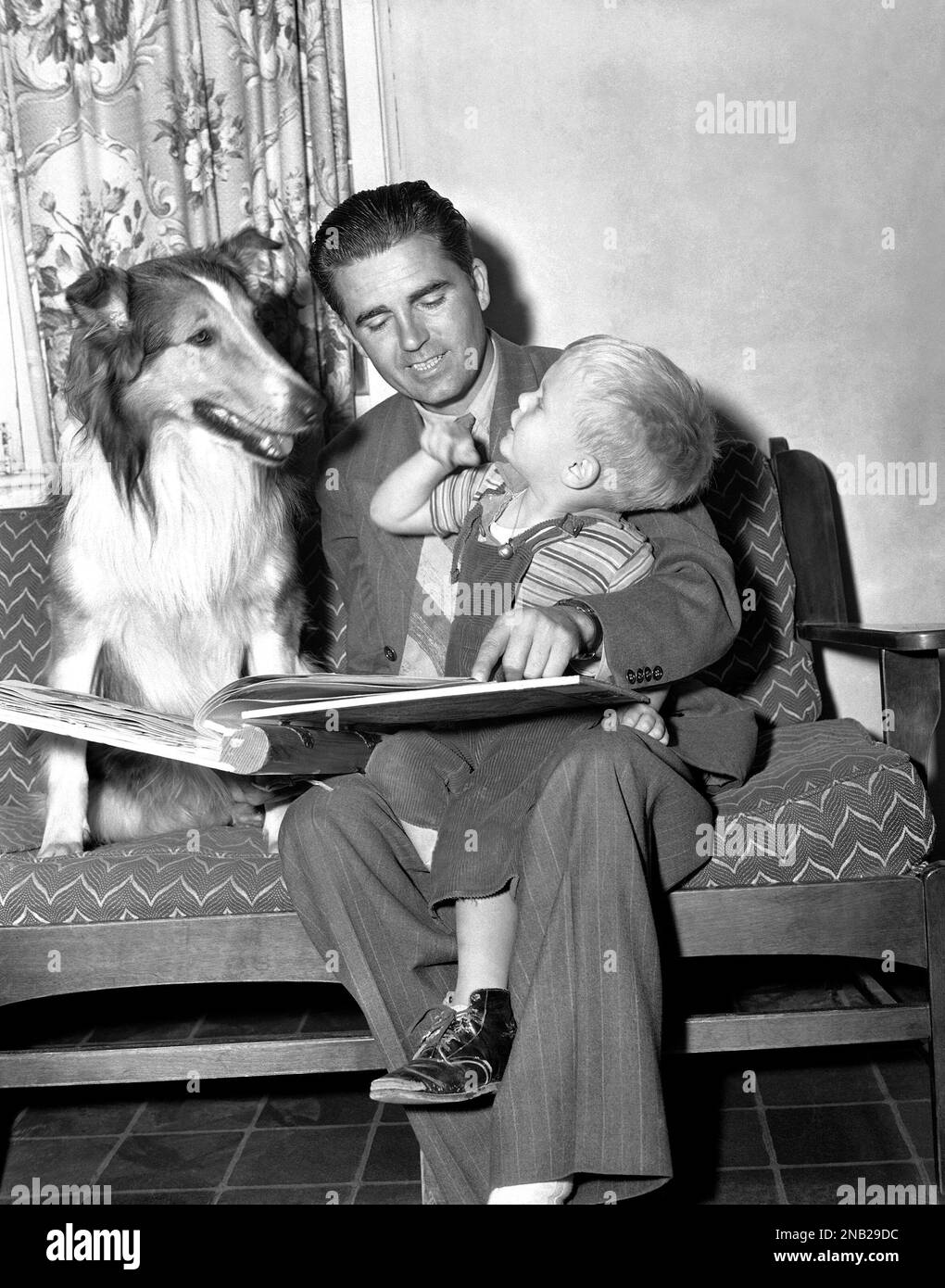 Lassie with Rudd Weatherwax and his son on Dec. 31, 1943 in Los Angeles ...