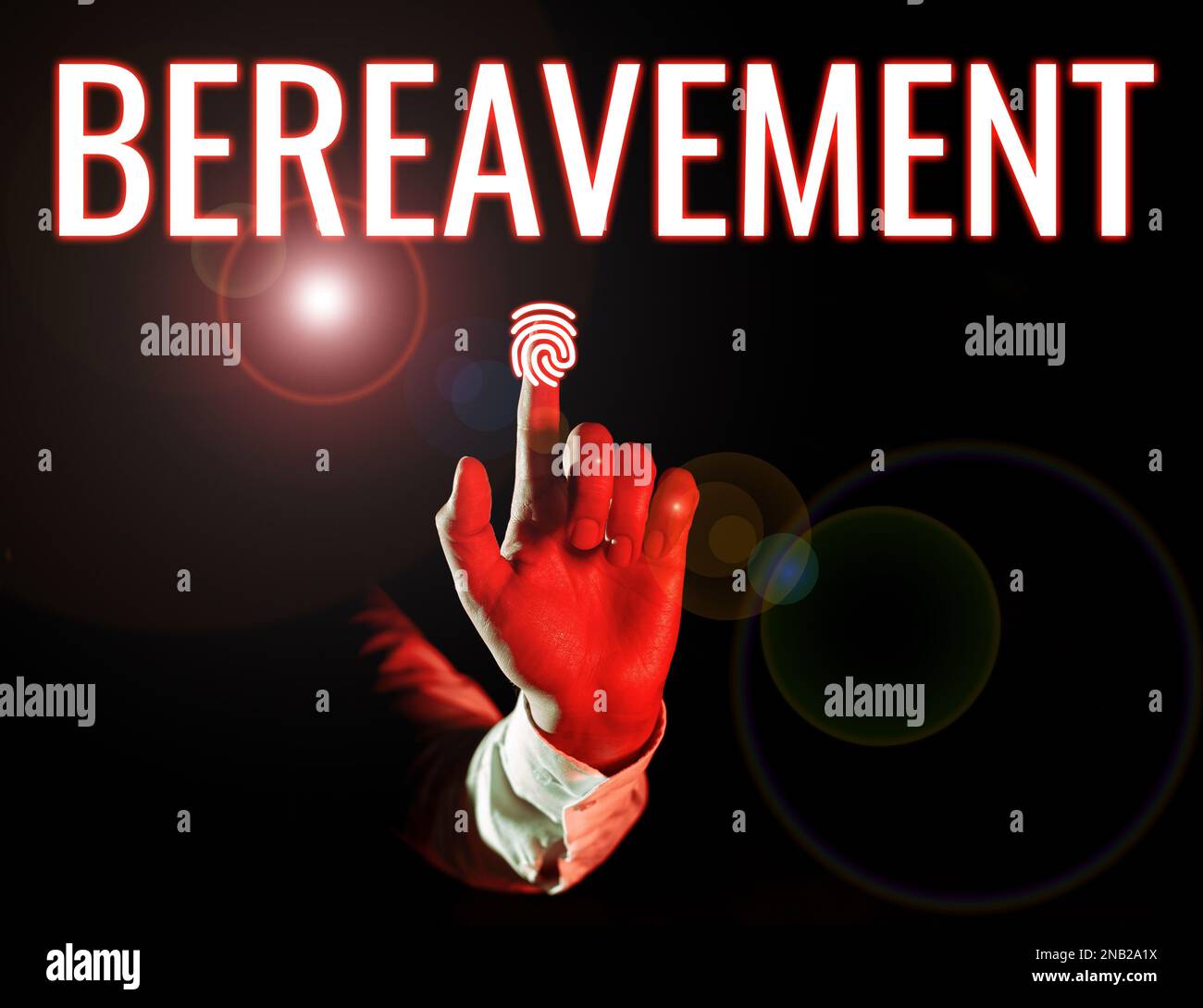 Sign displaying Bereavement. Word for a period of mourning after a loss ...