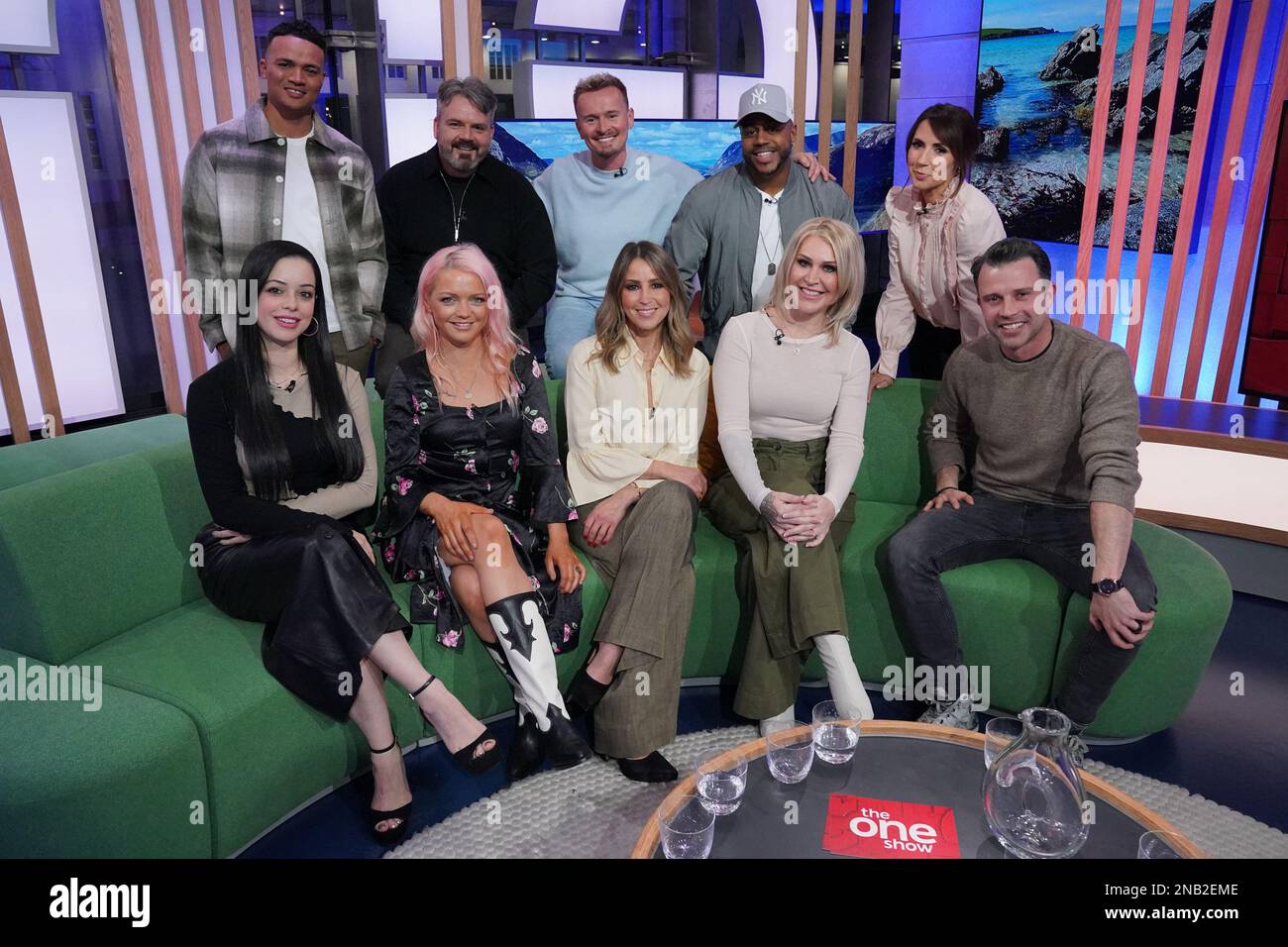 Presenters Jermaine Jenas (back left) and Alex Jones (back right) with ...