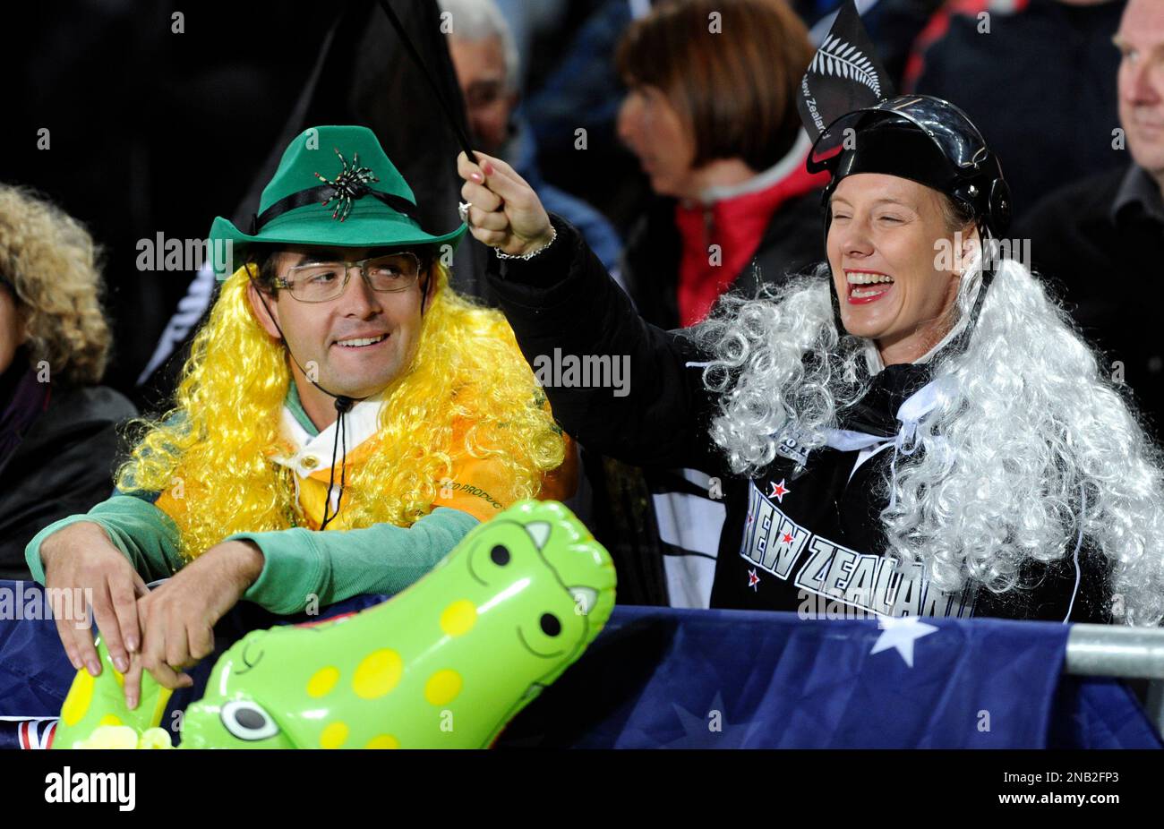 A New Zealand All Blacks fan celebrates her teams win as an Australian ...
