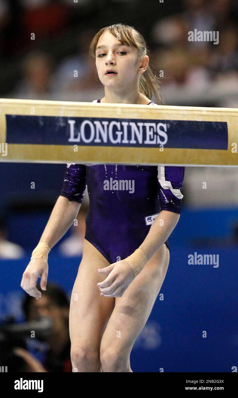 Victoria Komova Of Russia Reacts After Falling Off The Balance Beam In