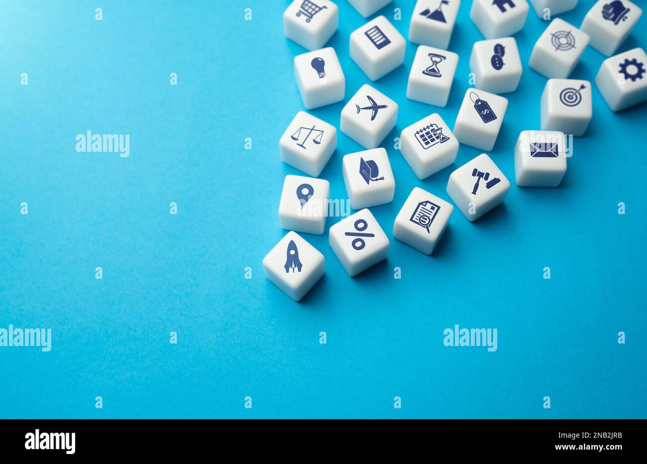 Blocks with business symbols icons. Conducting business and processes ...