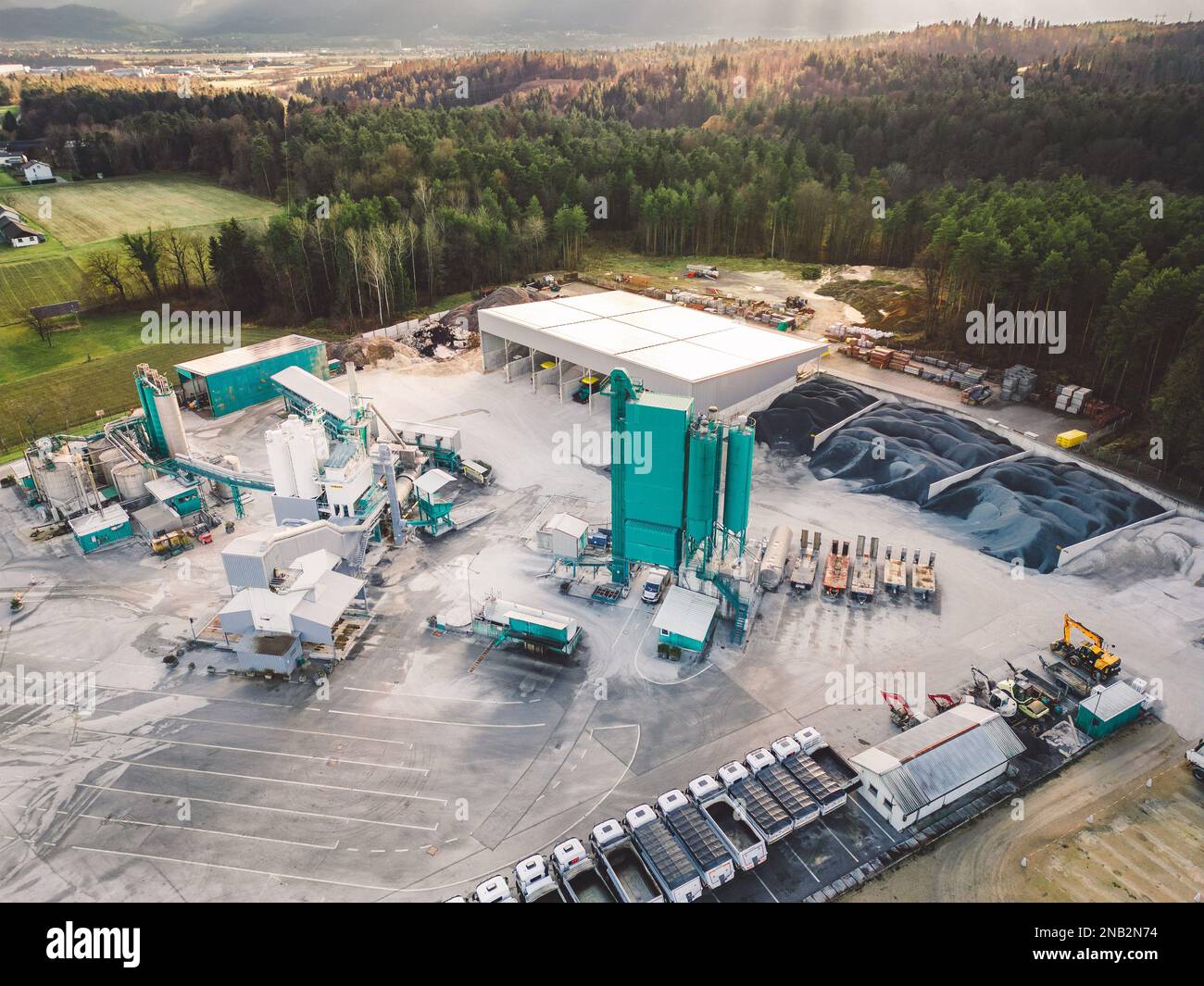 Heavy machinery on the grounds at the construction company base Stock ...