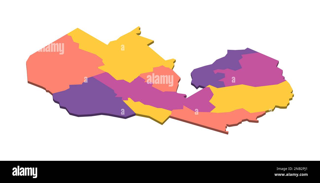 Zambia political map of administrative divisions - provinces. Isometric 3D blank vector map in ...