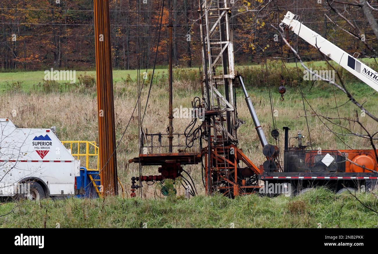 A drilling rig is seen Friday, Oct. 14, 2011 in Dimock, Pa. State ...