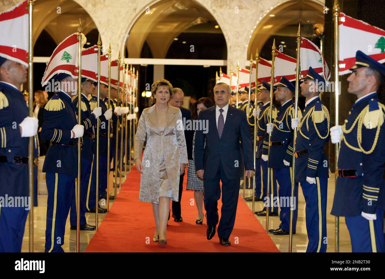 Lebanese President Michel Suleiman, right, and Irish President Mary ...