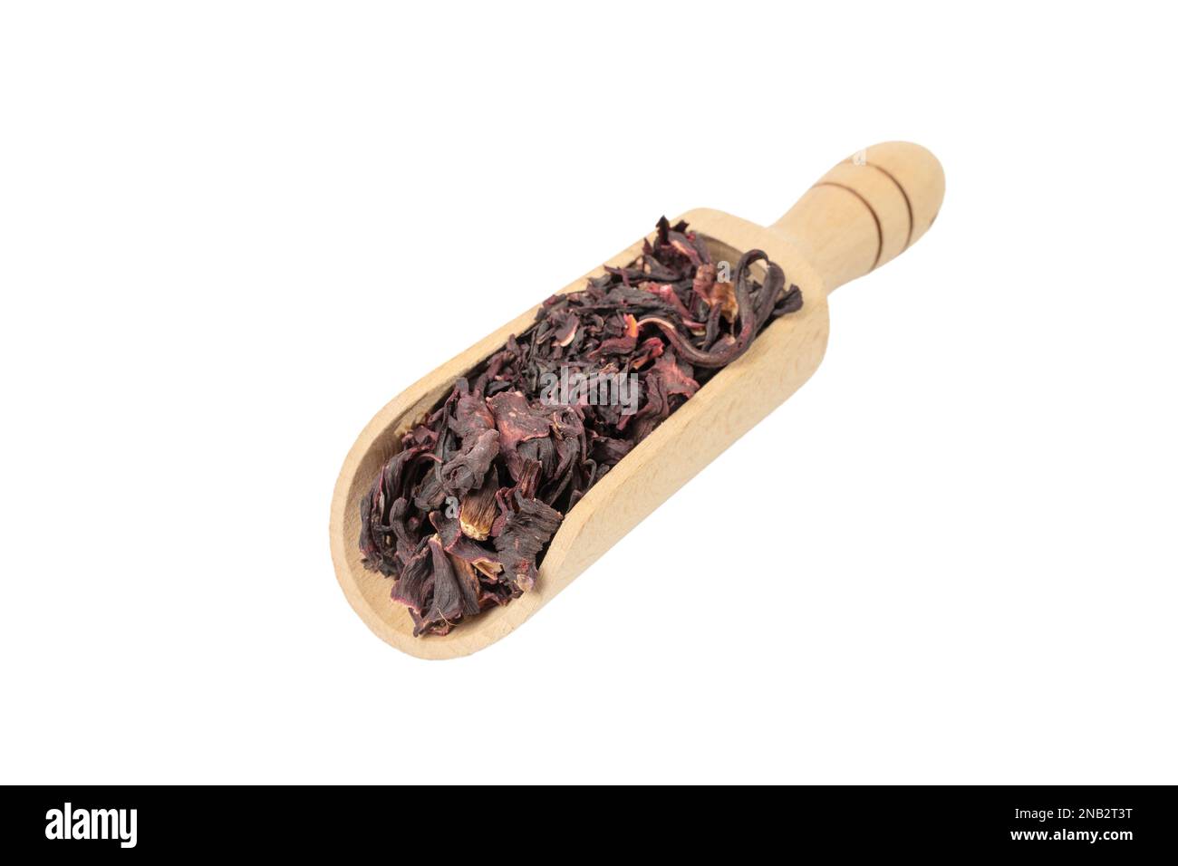 Dry hibiscus tea in wooden scoop isolated on white background. herb. herbal tea. food ingredient ...