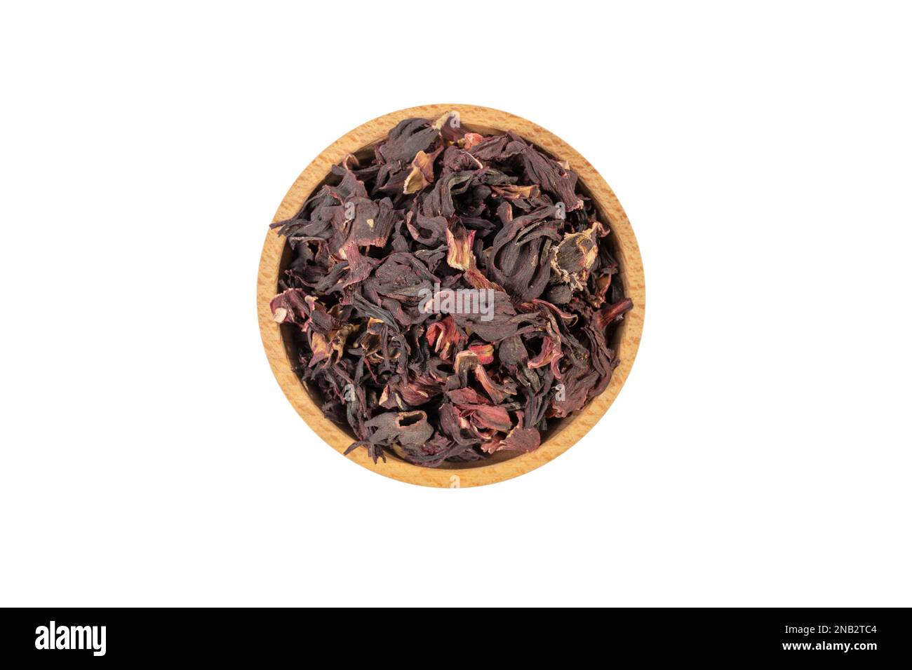 Dry hibiscus tea in wooden bowl isolated on white background. herb. herbal tea. food ingredient ...
