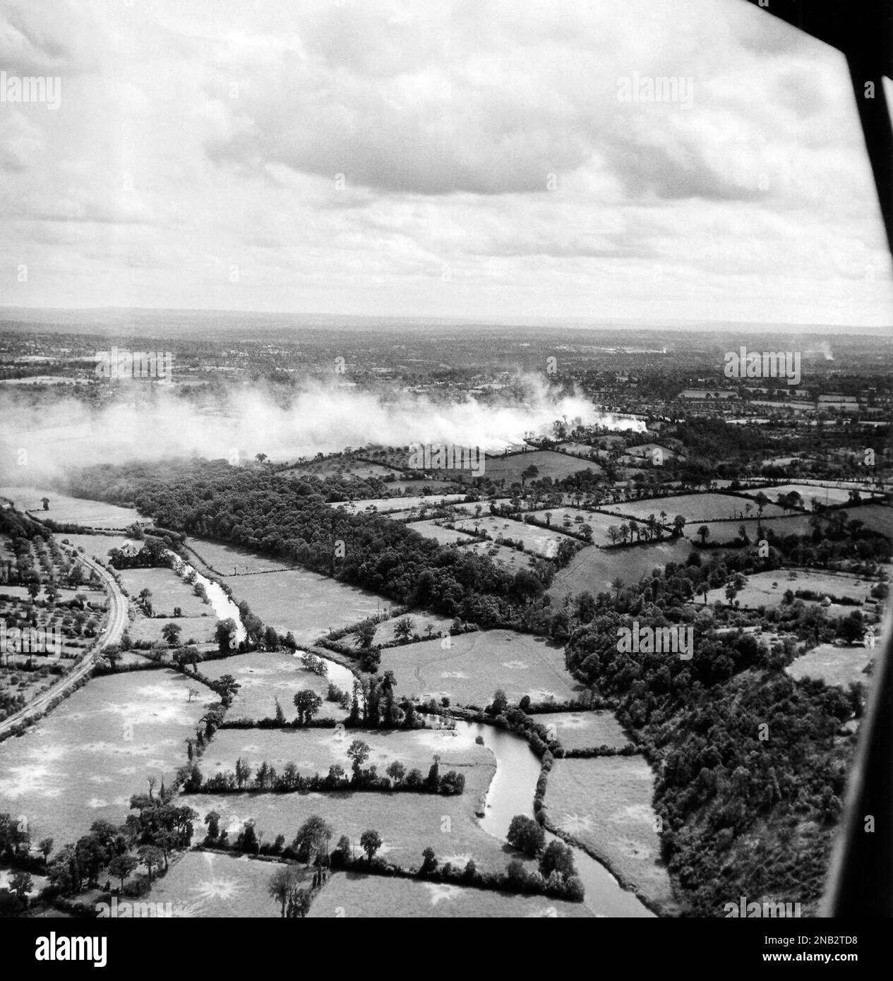 Pre-attack air bombardment in St. Lo area on August 7, 1944. Smoke ...