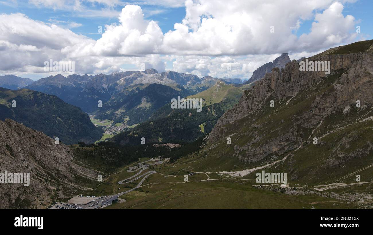 An aerial view of the mountain peaks of the Dolomites in Italy Stock ...