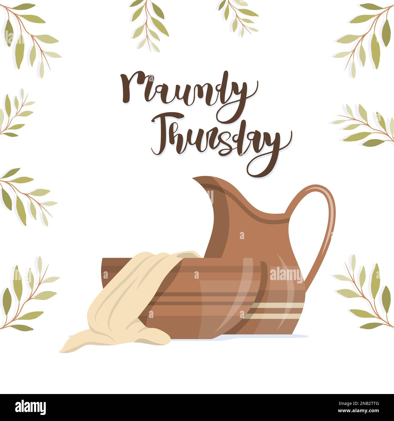 Maundy Thursday banner with Basin, towel and clay jug with handle ...