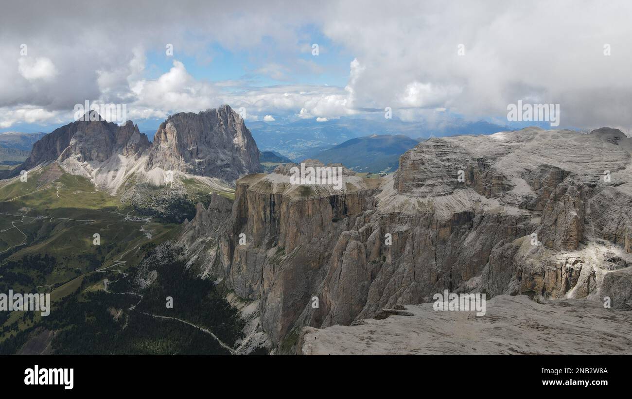 An aerial view of the mountain peaks of the Dolomites in Italy Stock ...