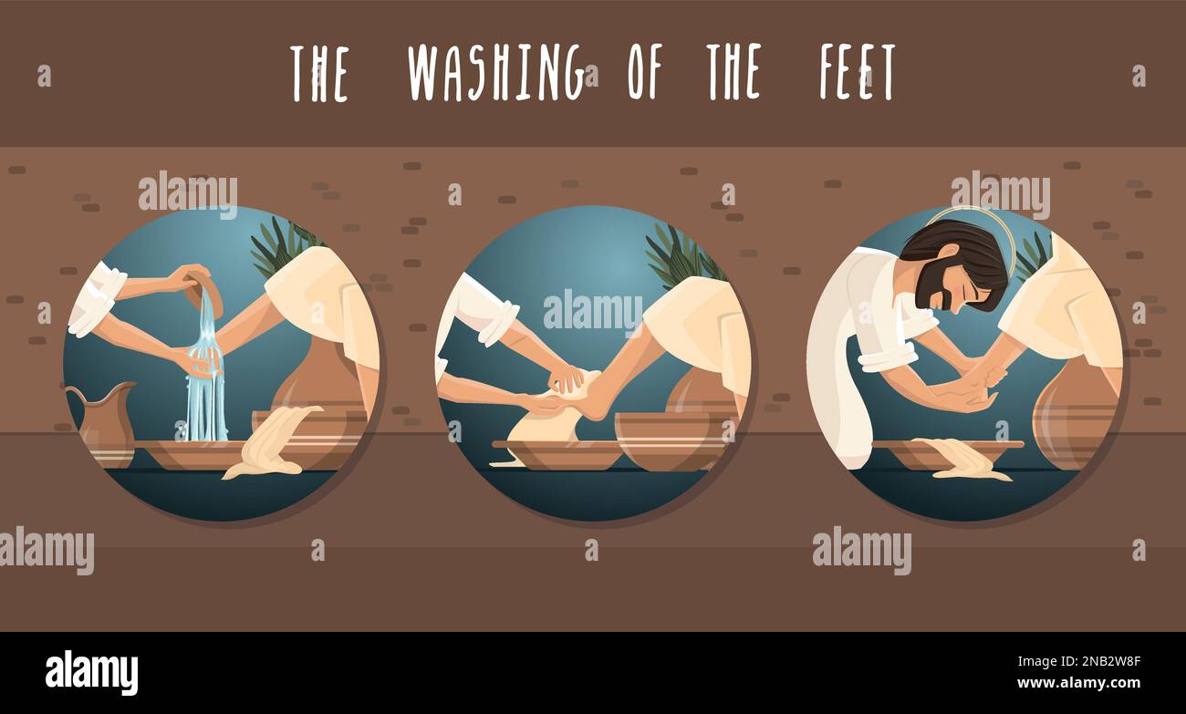 Jesus Christ washing the feet of his disciples. Maundy Thursday. Vector ...