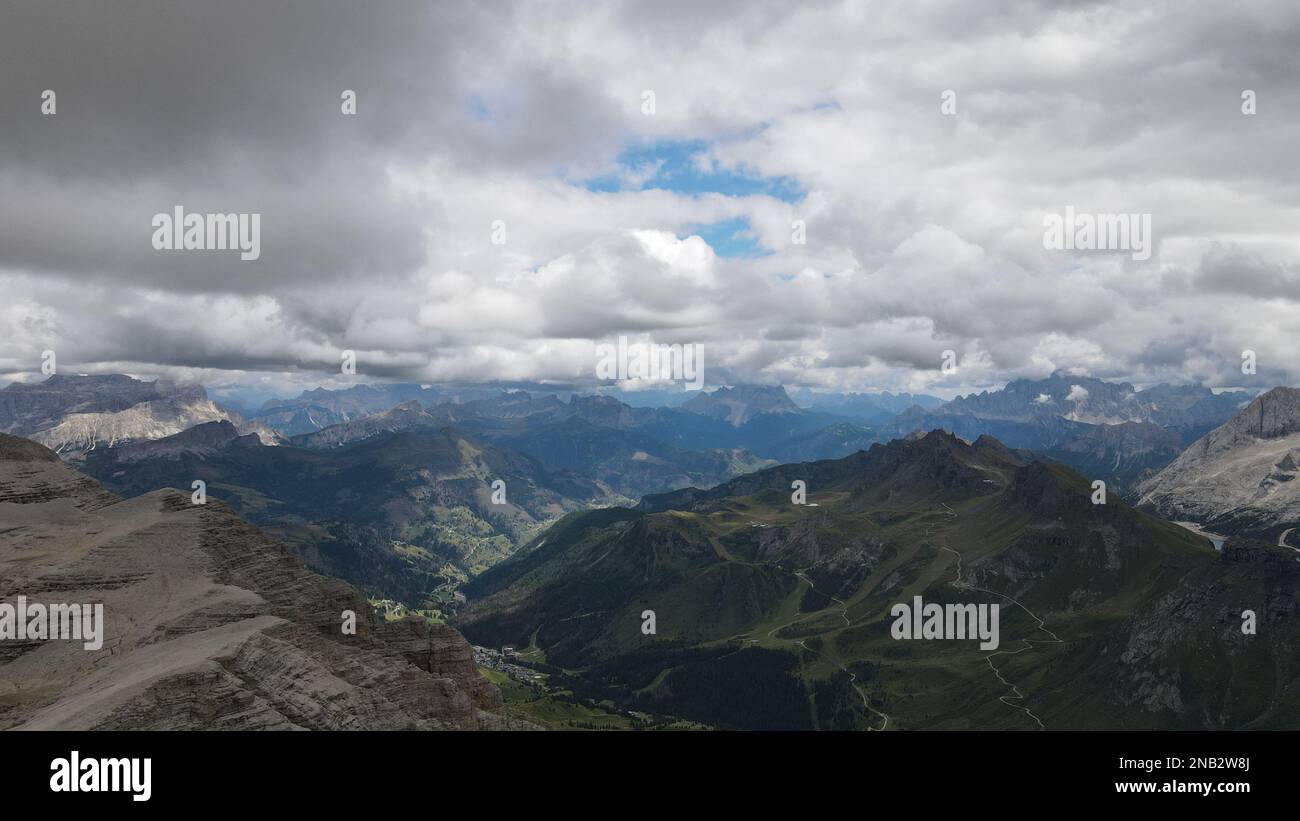 An aerial view of the mountain peaks of the Dolomites in Italy Stock ...
