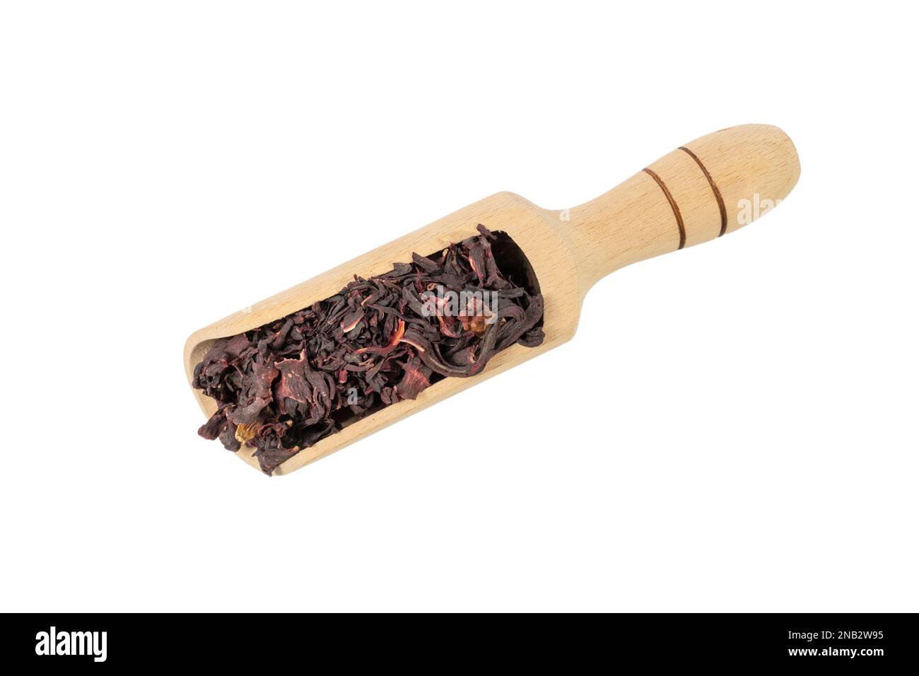 Dry hibiscus tea in wooden scoop isolated on white background. herb. herbal tea. food ingredient ...