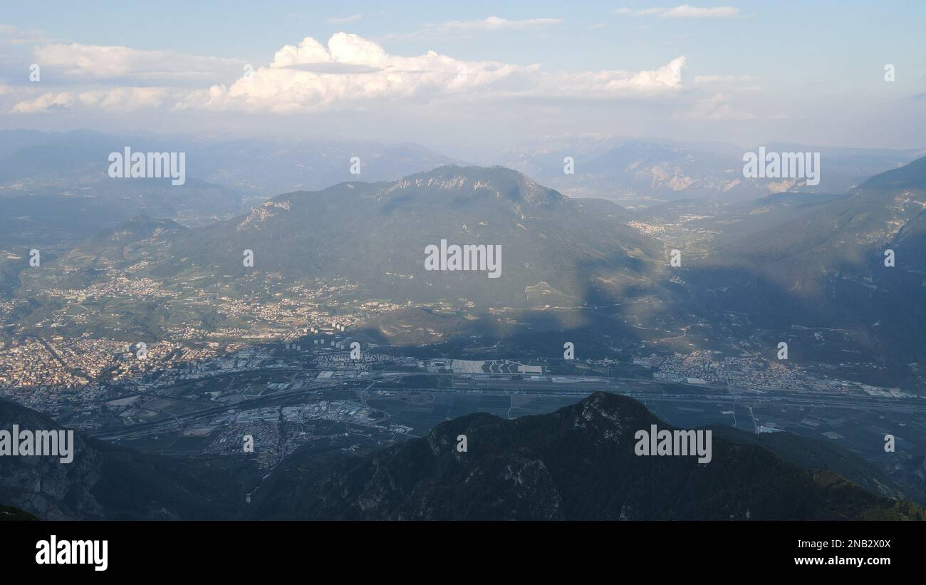 An aerial view of the mountain peaks of the Dolomites in Italy Stock ...