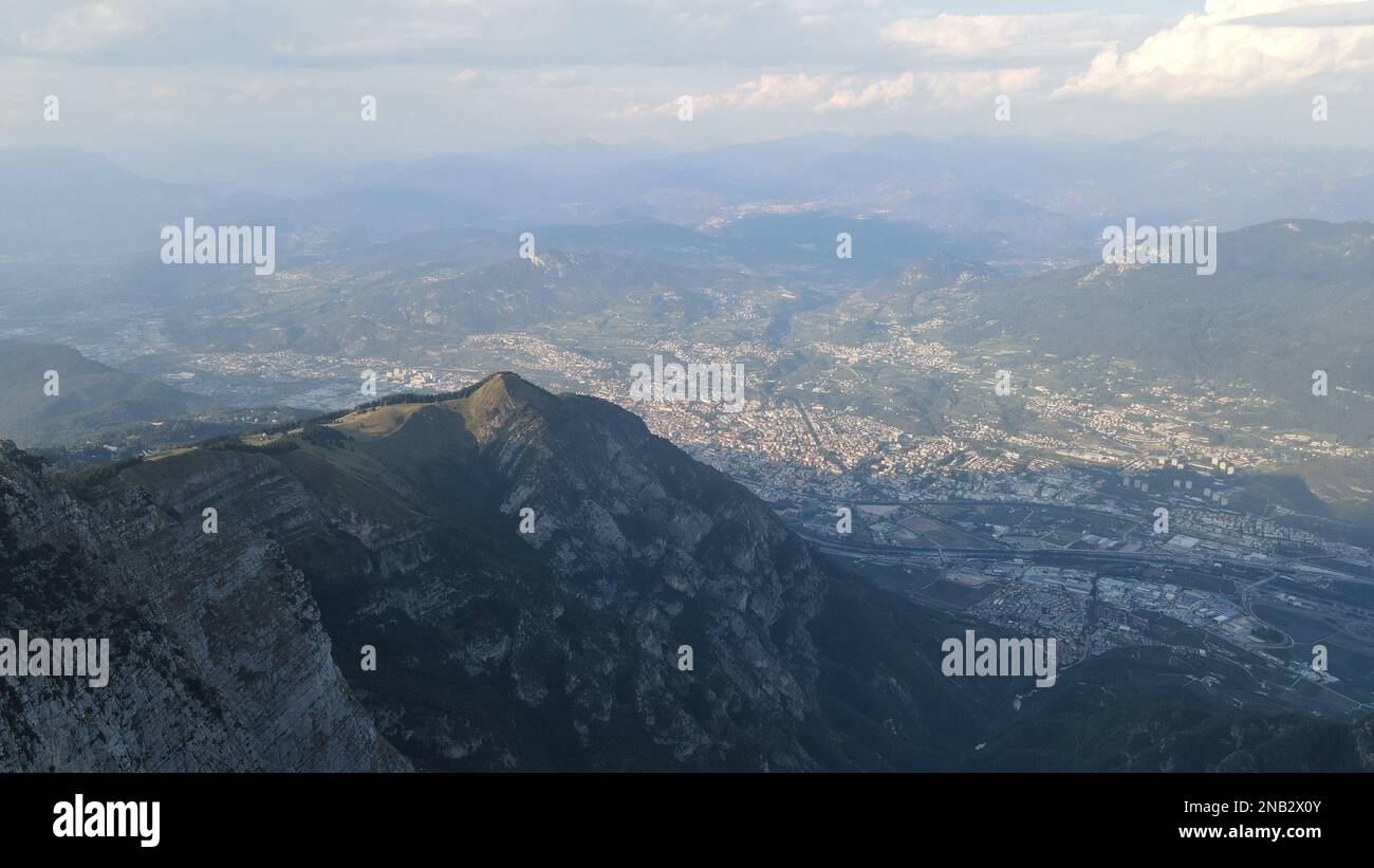 An aerial view of the mountain peaks of the Dolomites in Italy Stock ...