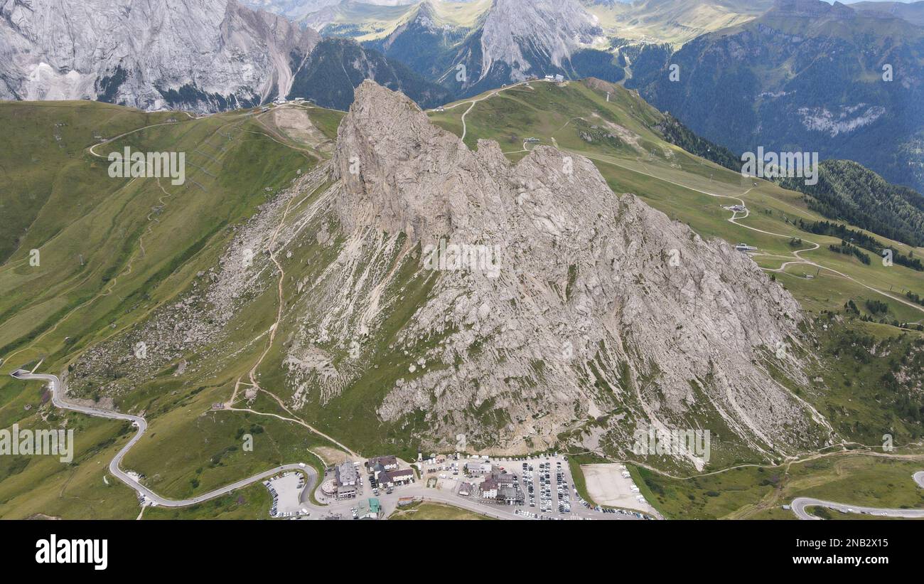 An aerial view of the mountain peaks of the Dolomites in Italy Stock ...