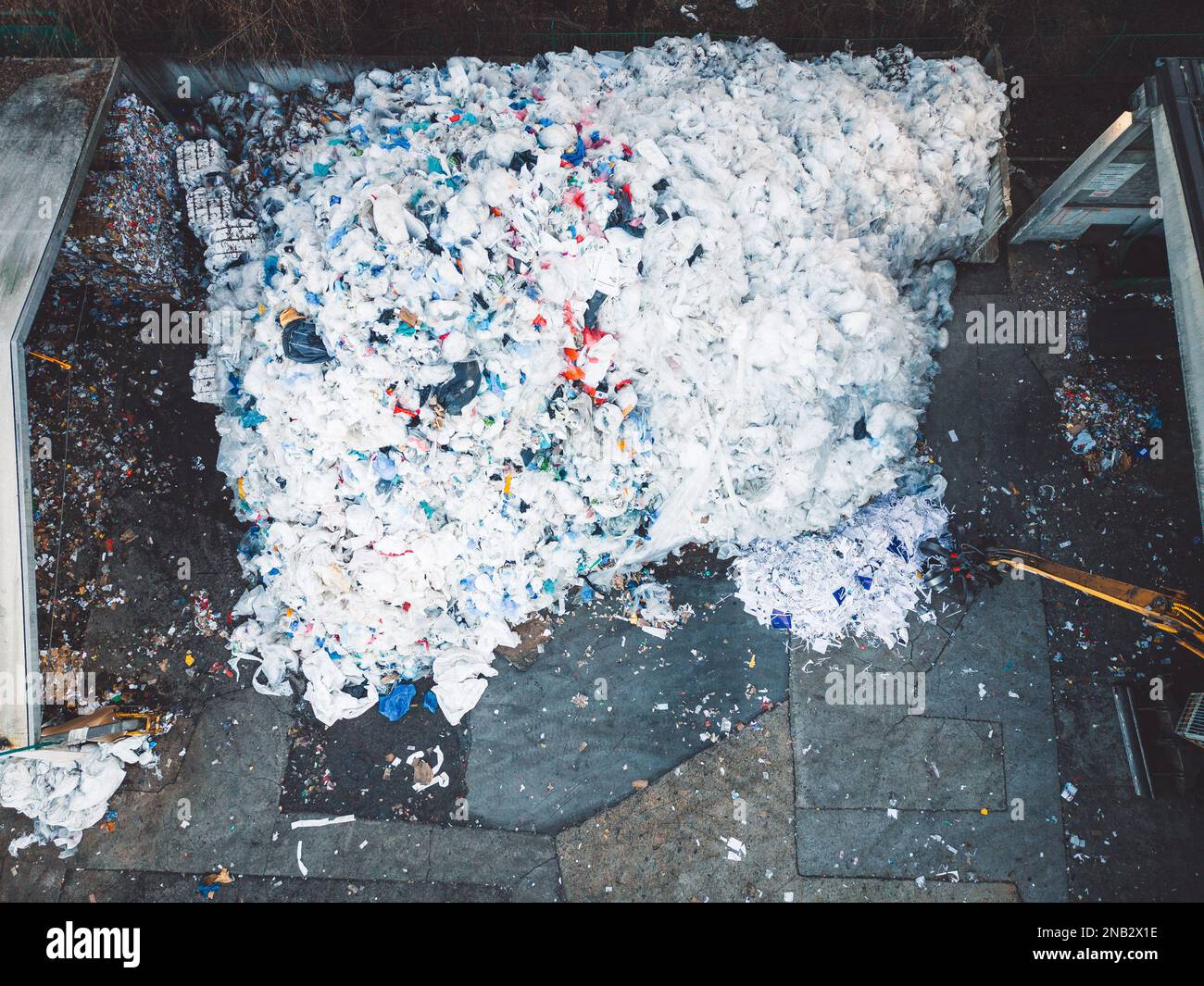 Shredded plastic waste at the recycling center, directly above Stock Photo - Alamy