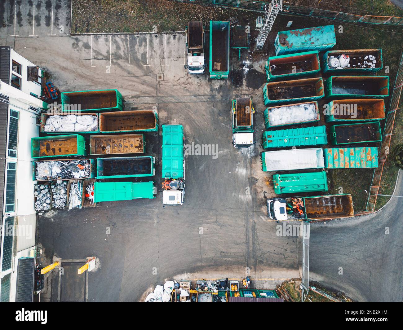 Birds eye view at empty containers for recycling purposes at the ...