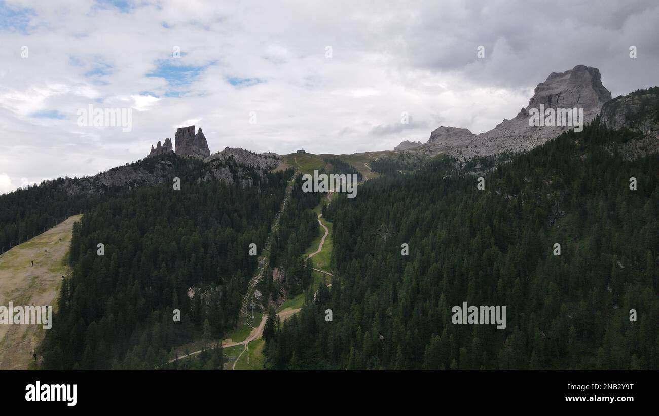 An aerial view of the mountain peaks of the Dolomites in Italy Stock ...