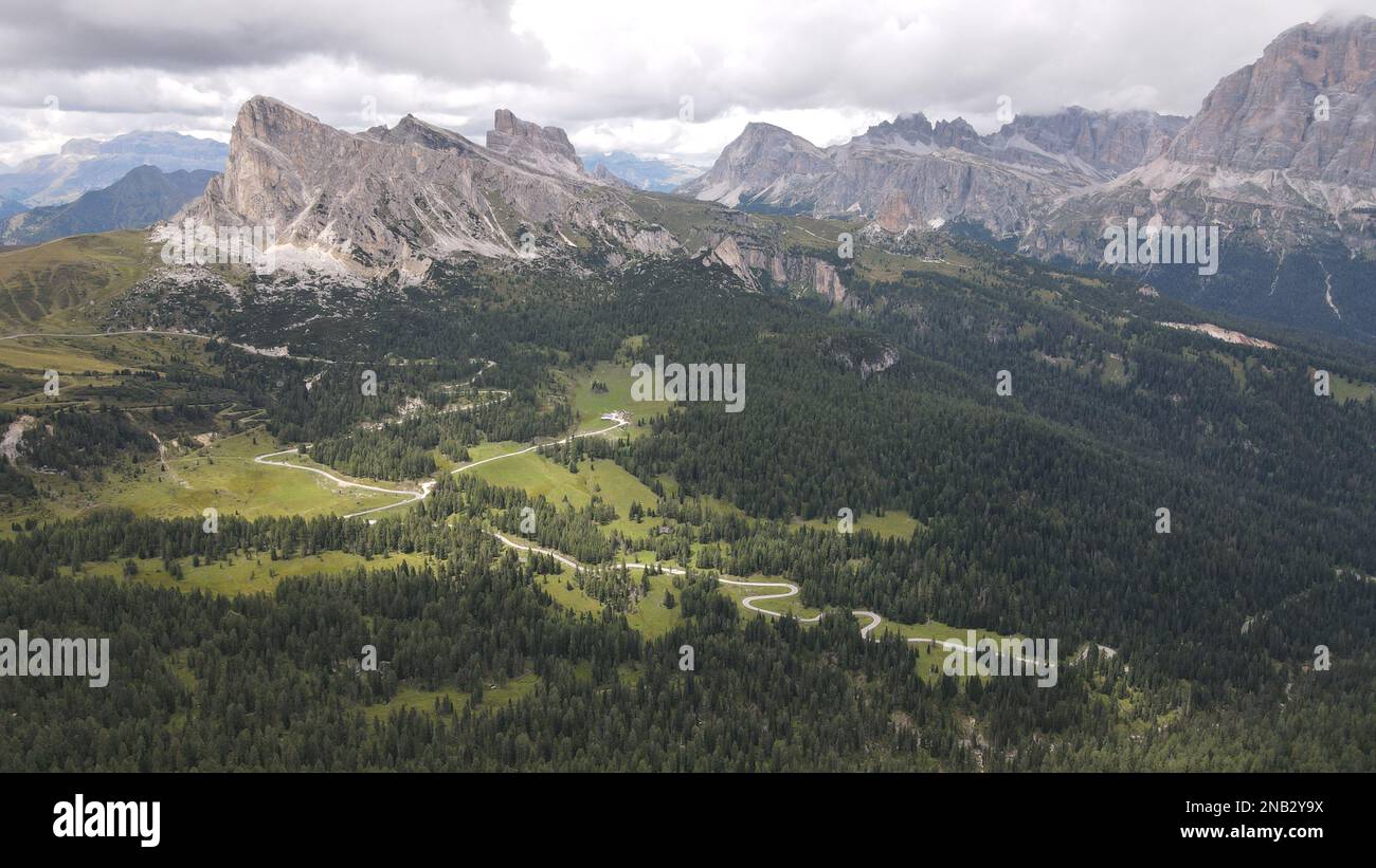 An aerial view of the mountain peaks of the Dolomites in Italy Stock ...
