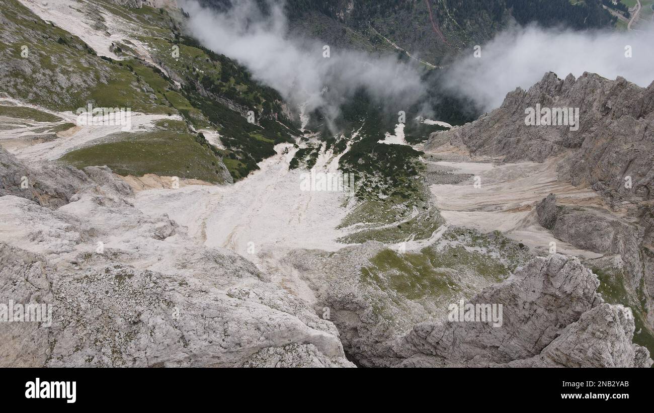 An aerial view of the mountain peaks of the Dolomites in Italy Stock ...