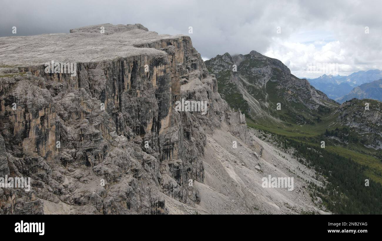 An aerial view of the mountain peaks of the Dolomites in Italy Stock ...