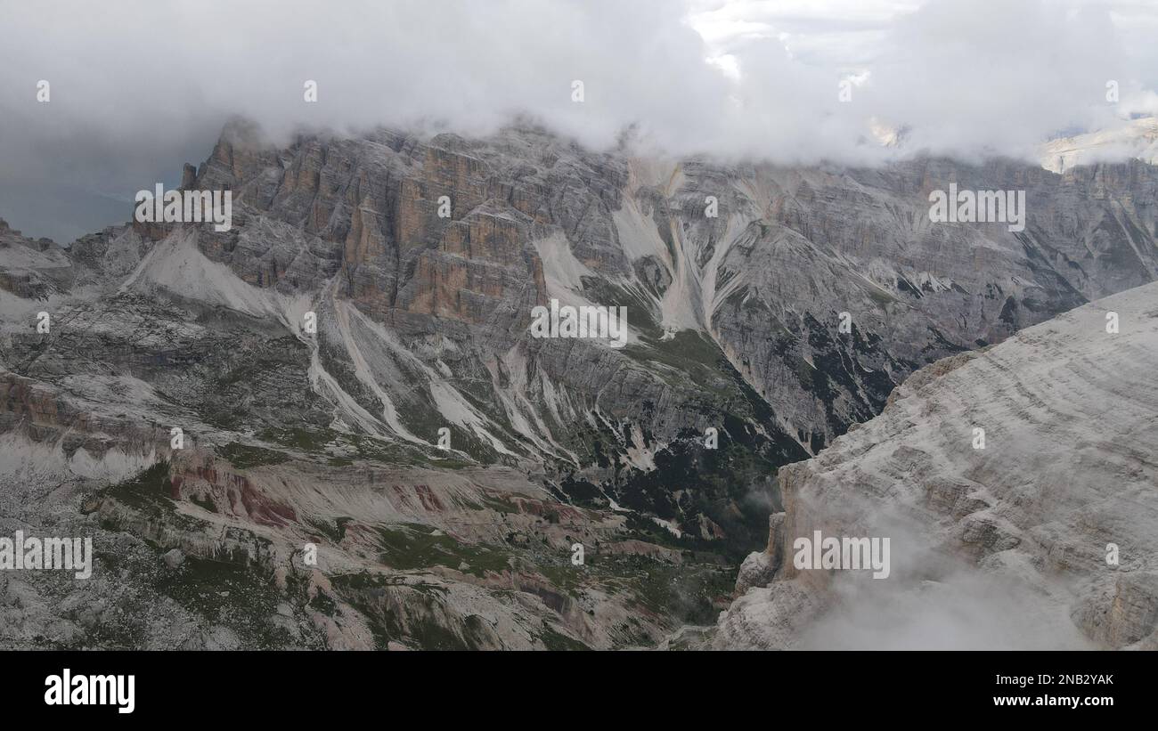 An aerial view of the mountain peaks of the Dolomites in Italy Stock ...