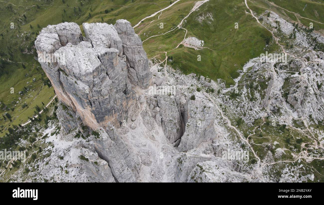 An aerial view of the mountain peaks of the Dolomites in Italy Stock ...