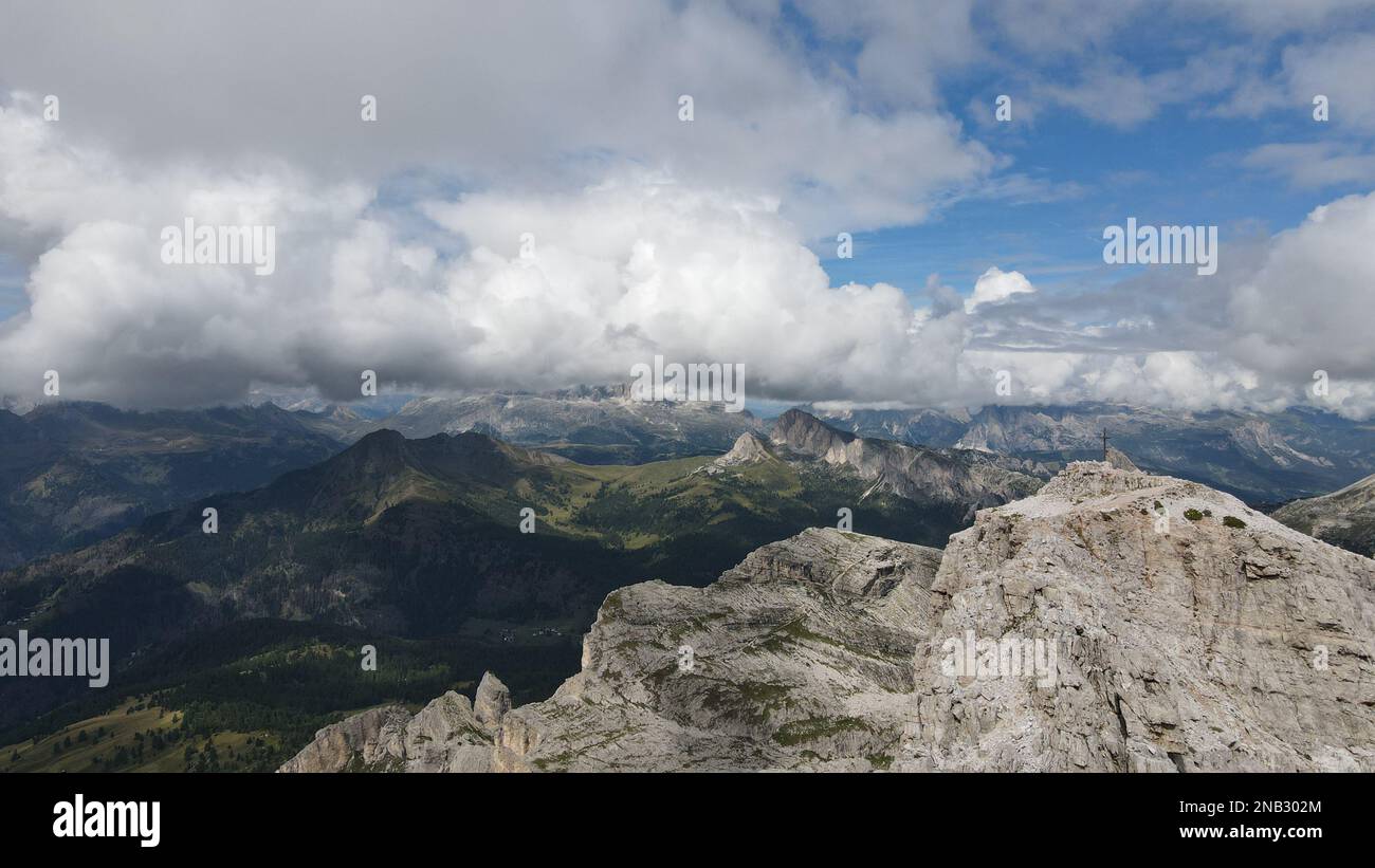 An aerial view of the mountain peaks of the Dolomites in Italy Stock ...