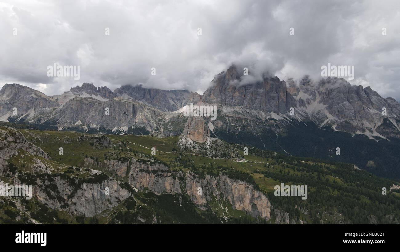 An aerial view of the mountain peaks of the Dolomites in Italy Stock ...