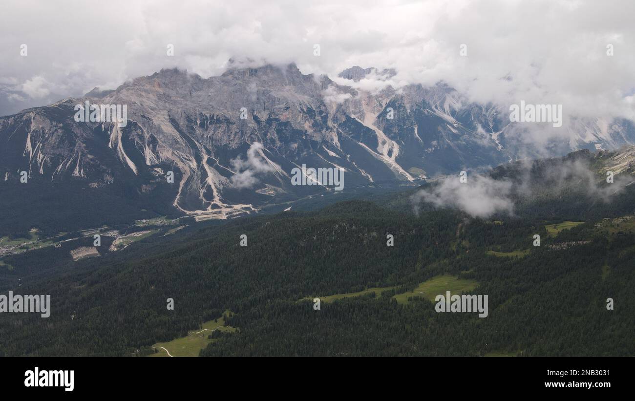 An aerial view of the mountain peaks of the Dolomites in Italy Stock ...
