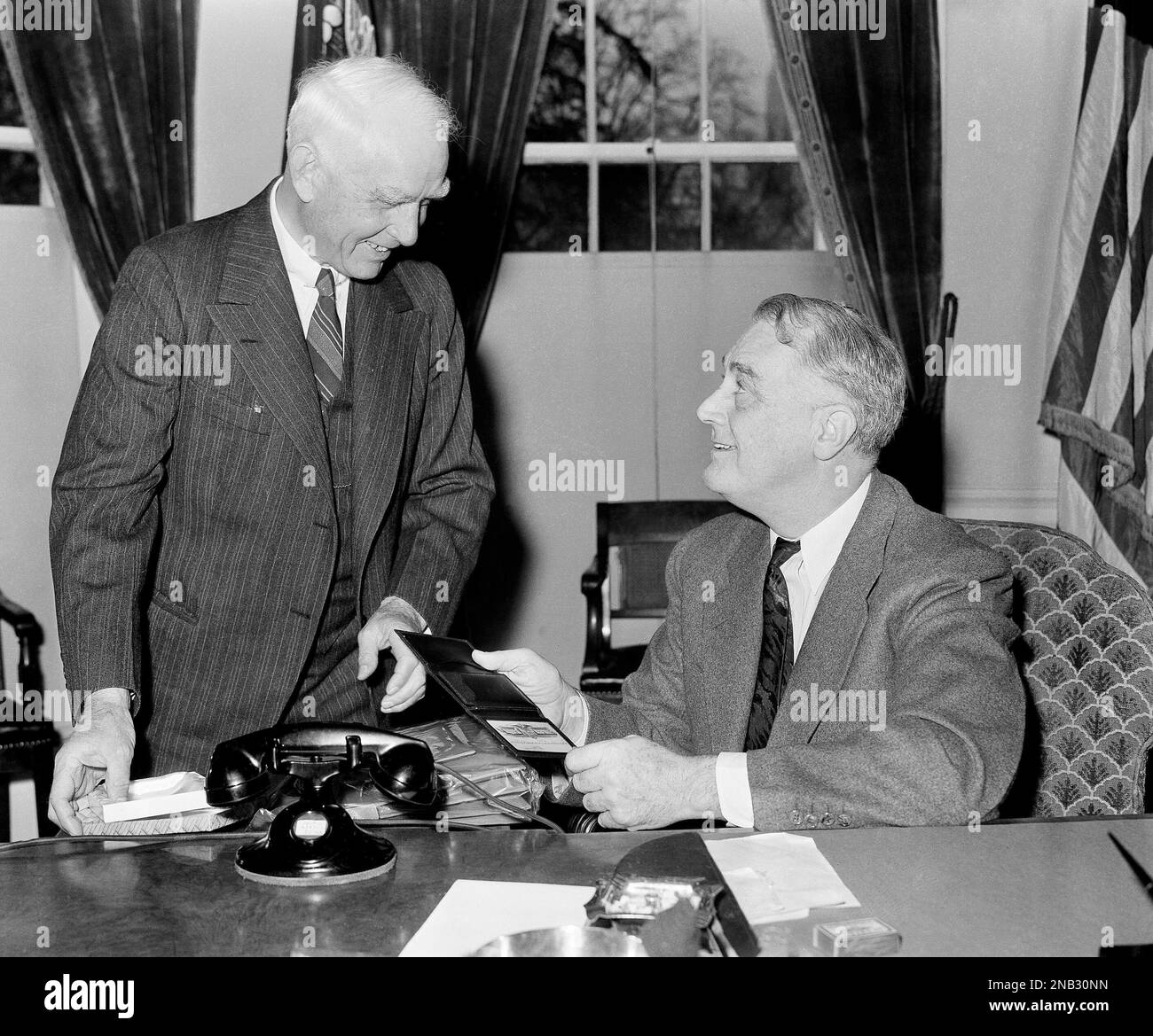 President Franklin D. Roosevelt with Clark Griffith, owner of the ...