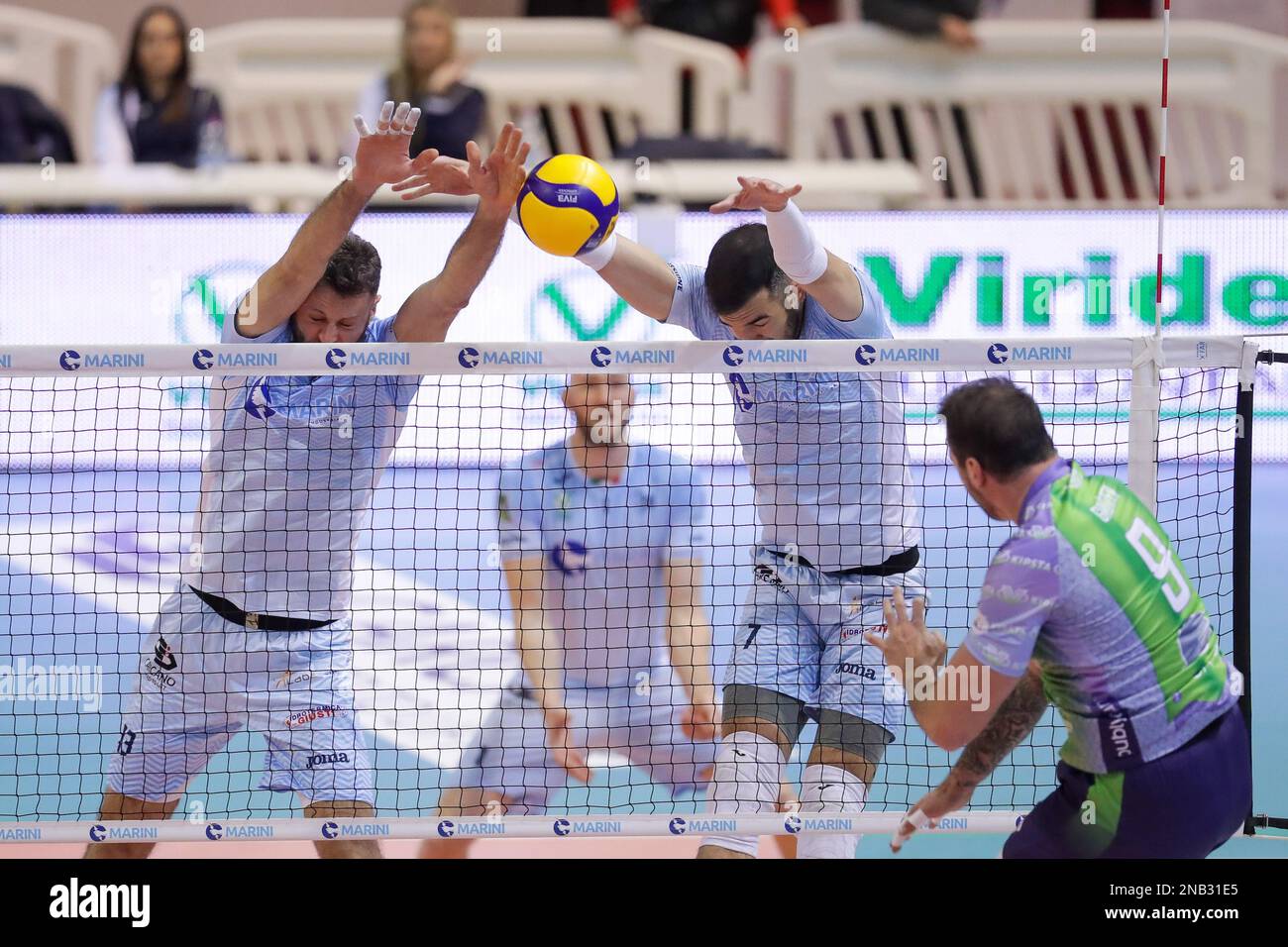 Palasport, Cisterna, Italy, February 11, 2023, Andrea Rossi (Top Volley Cisterna) and Marko ...