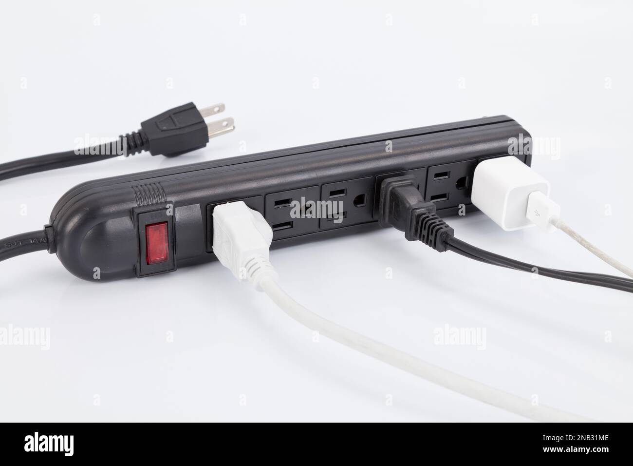 Black surge protector; photo on white background Stock Photo - Alamy
