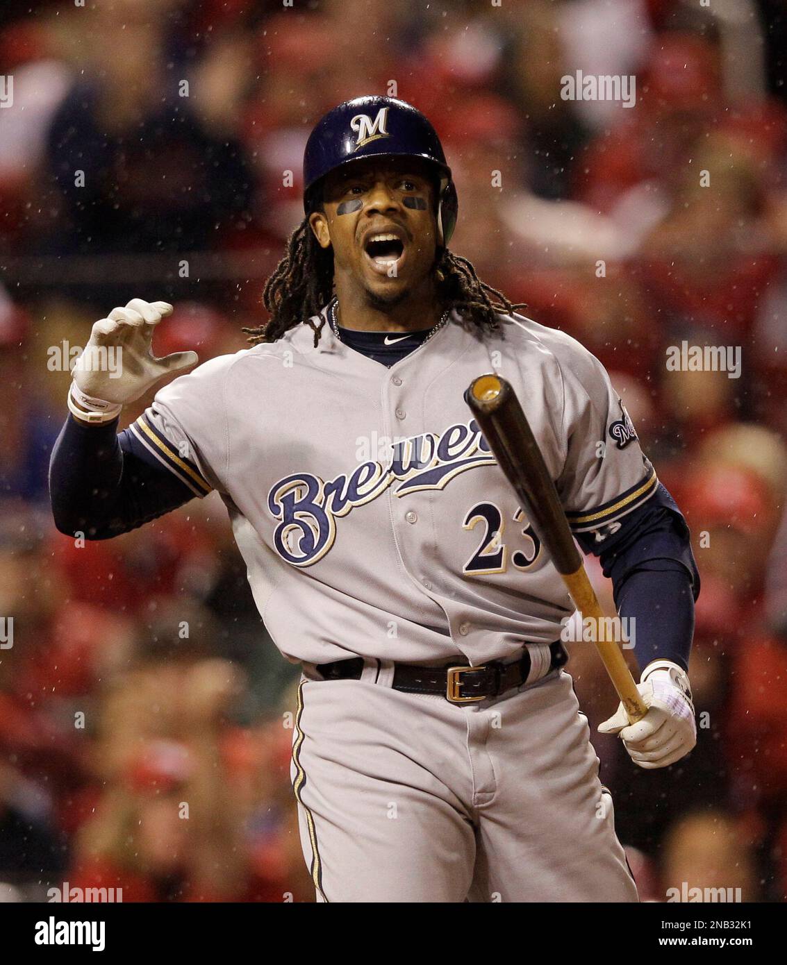 Milwaukee Brewers' Rickie Weeks reacts after striking out during the ...