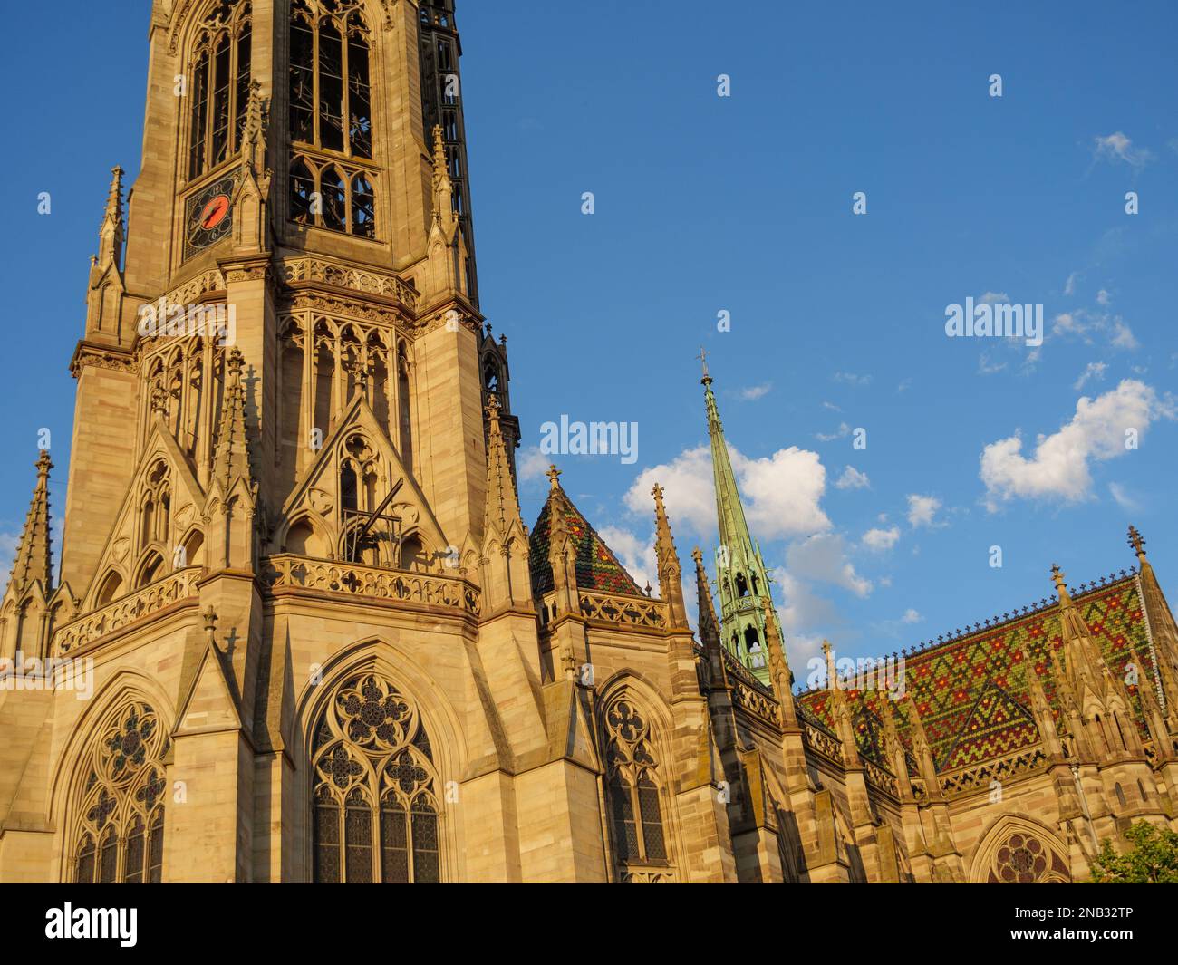 The exterior of a historical church with Gothic architecture in Germany ...