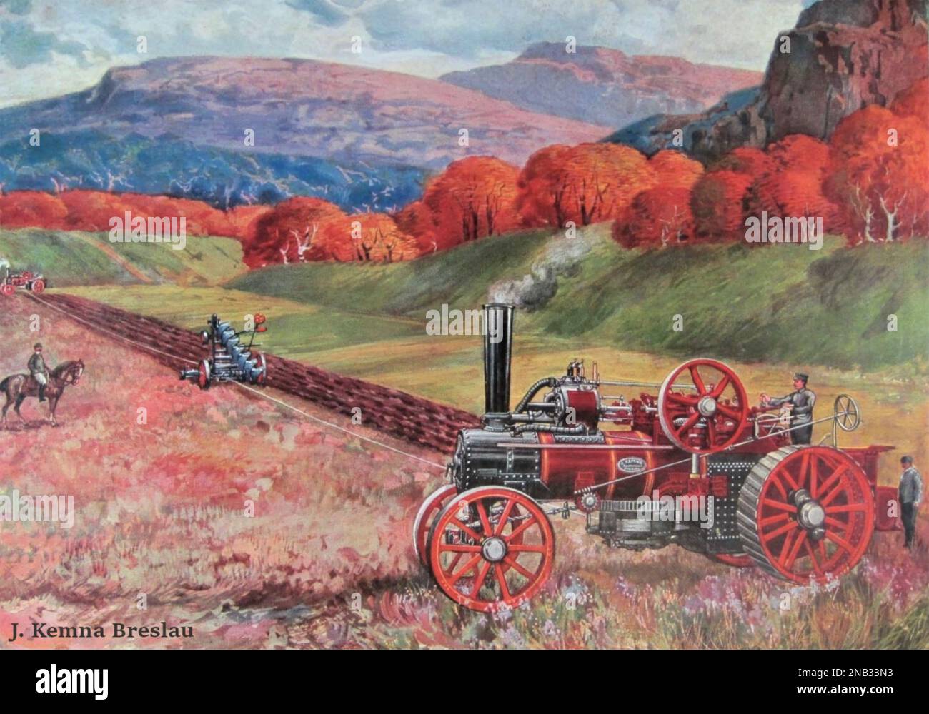 GERMAN KEMNA steam engine and plough about 1845 Stock Photo - Alamy