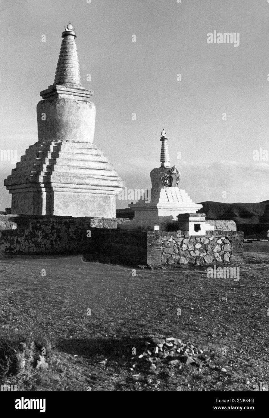 Stupas, or Buddhist shrines, which contain the ashes of famous Lamaist ...