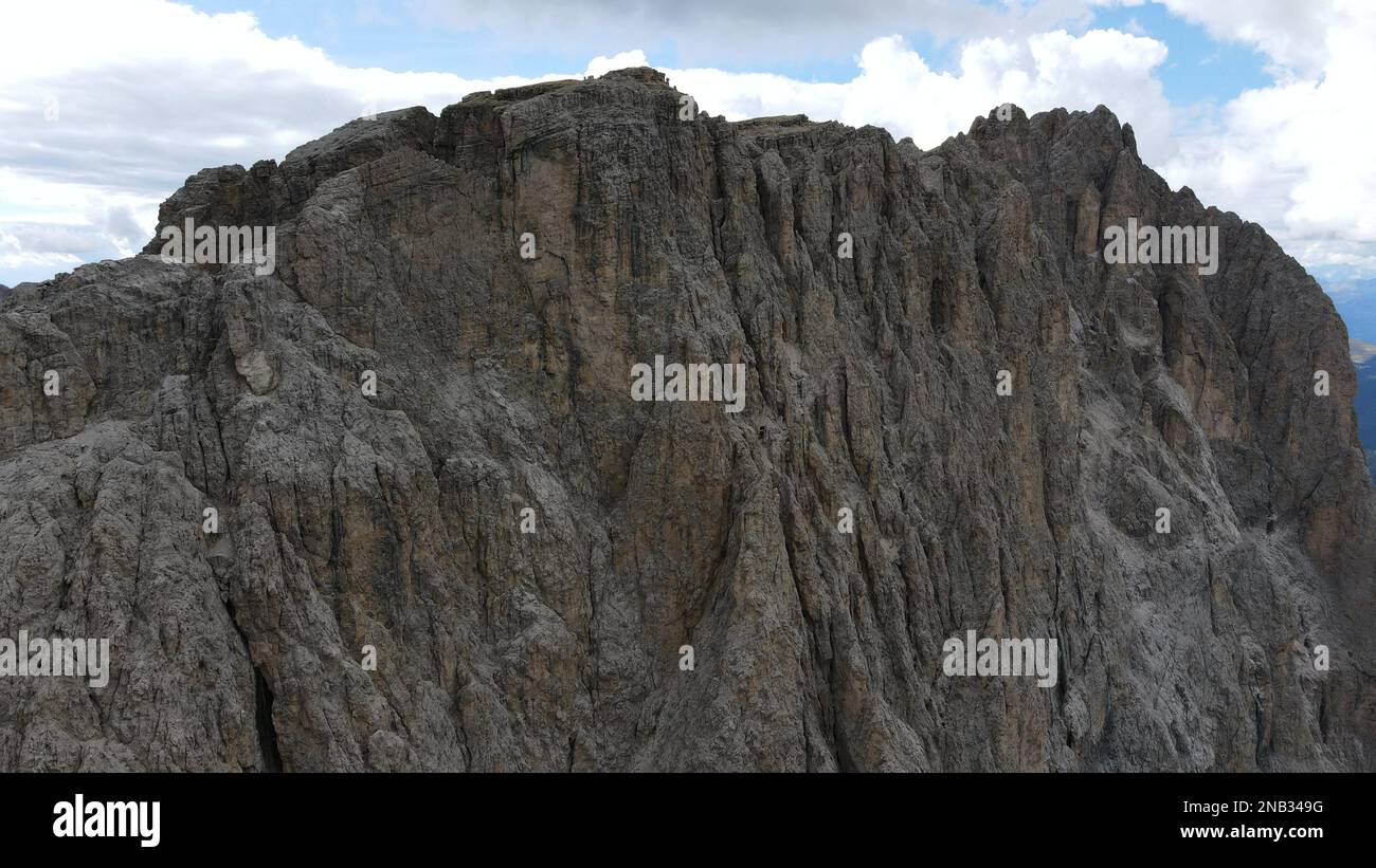 An aerial view of natural rocky scenery near the Dolomites Mountains in ...