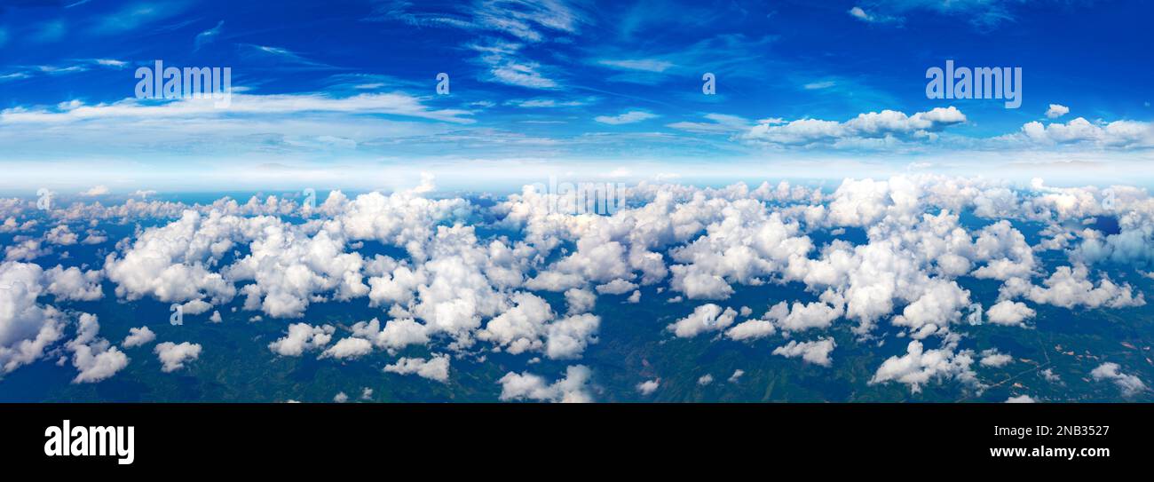 Clear blue sky and white clouds, cloud panorama from above, view from ...