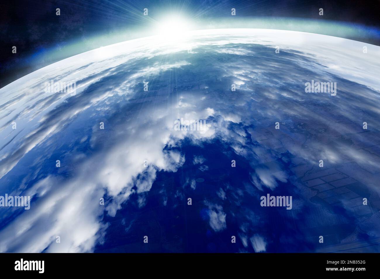 Clouds and blue ocean from galactic space.View of planet earth from ...