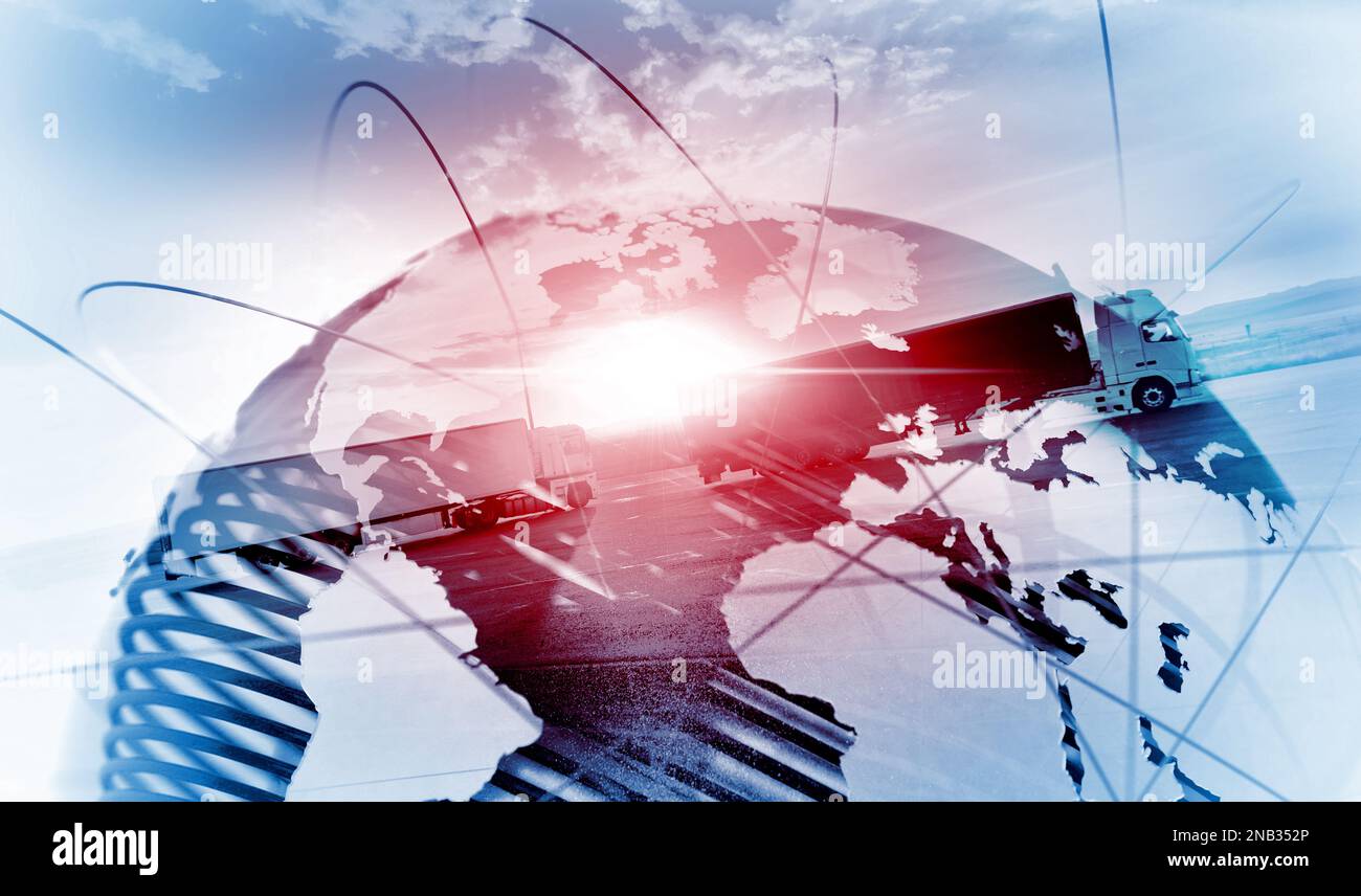 Abstract design background Trucks and lorry transport.Highway and ...
