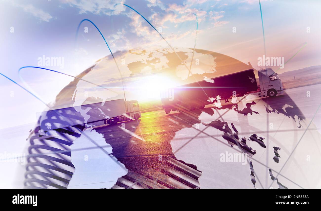 Abstract design background Trucks and lorry transport.Highway and ...