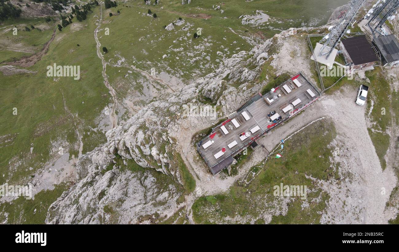 An aerial view of natural rocky scenery near the Dolomites Mountains in ...