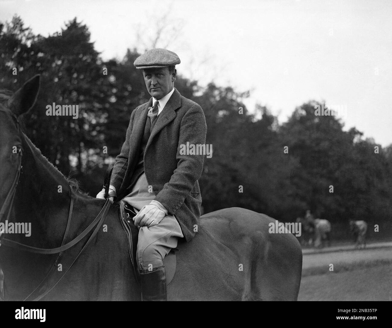 Captain Cecil Boyd-Rochfort the Newmarket horse trainer on horseback on ...